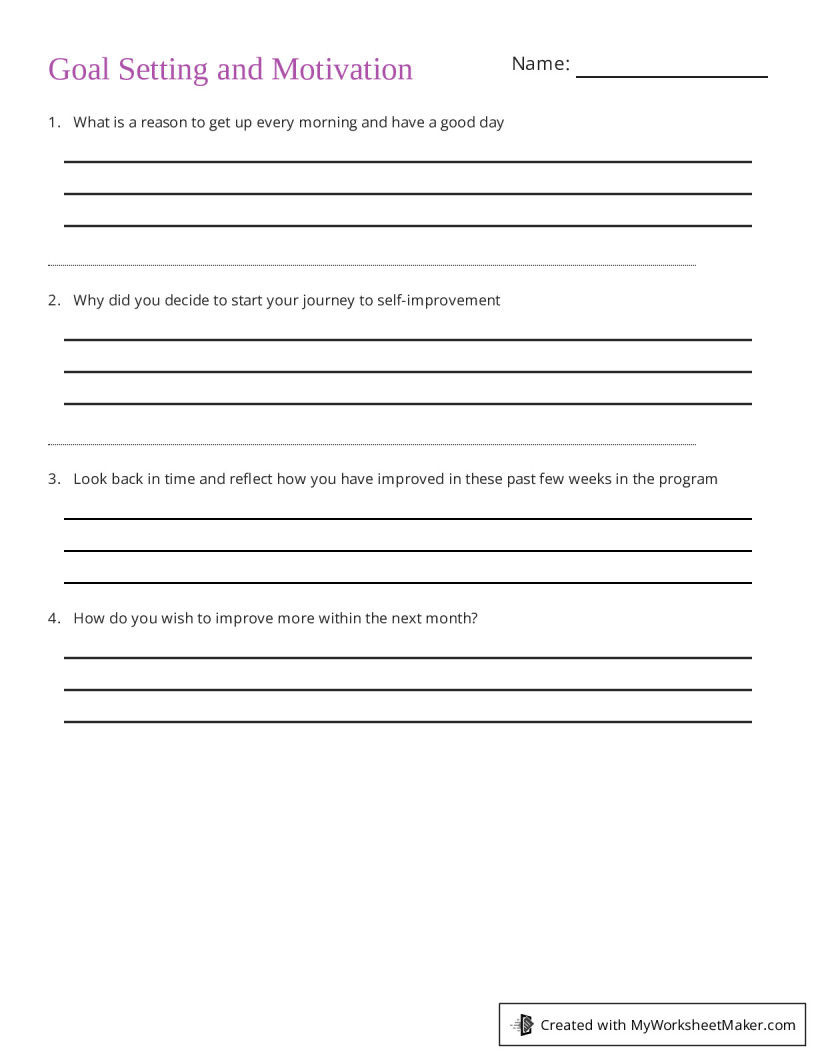 Goal Setting and Motivation - My Worksheet Maker: Create Your Own ...