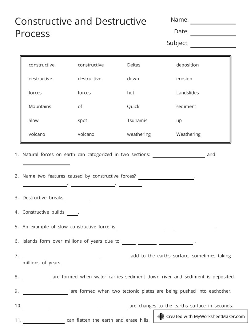 Constructive and Destructive Process - My Worksheet Maker: Create Your ...