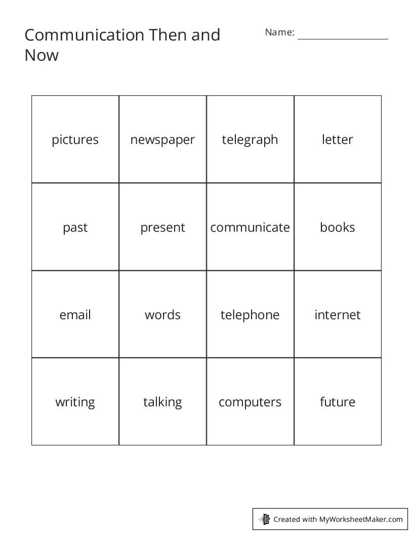 Communication Then and Now - My Bingo Maker: Create Your Own Bingo Cards