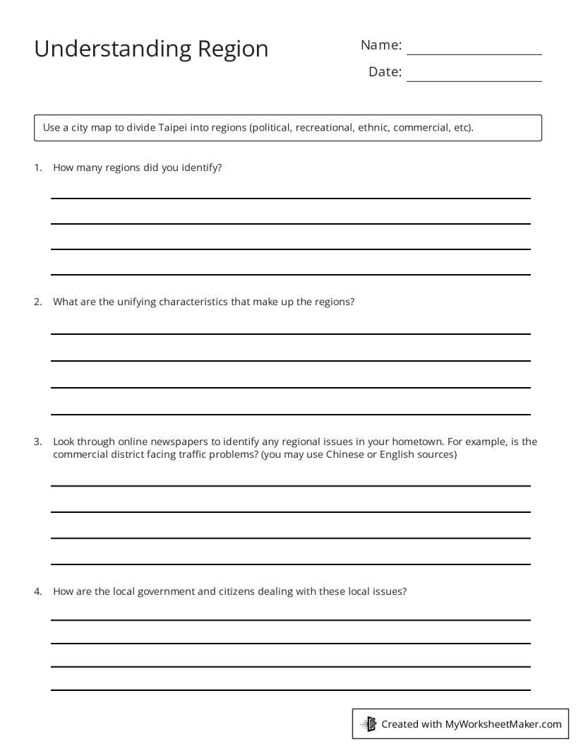 Understanding Region - My Worksheet Maker: Create Your Own Worksheets