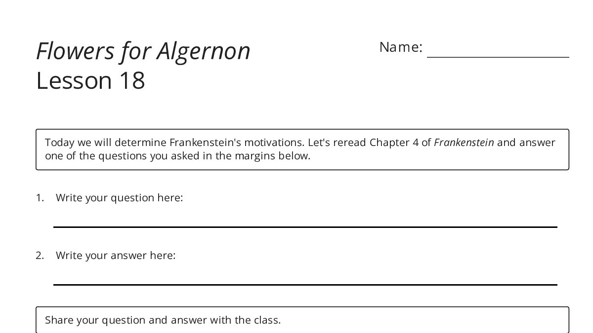 Flowers for Algernon Lesson 18 - My Worksheet Maker: Create Your Own ...