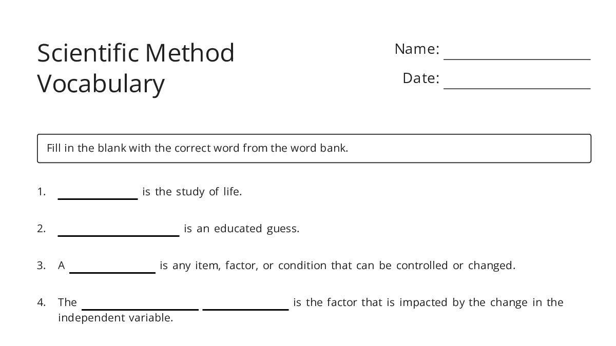 Scientific Method Vocabulary - My Worksheet Maker: Create Your Own ...