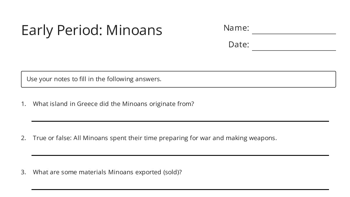 Early Period: Minoans - My Worksheet Maker: Create Your Own Worksheets