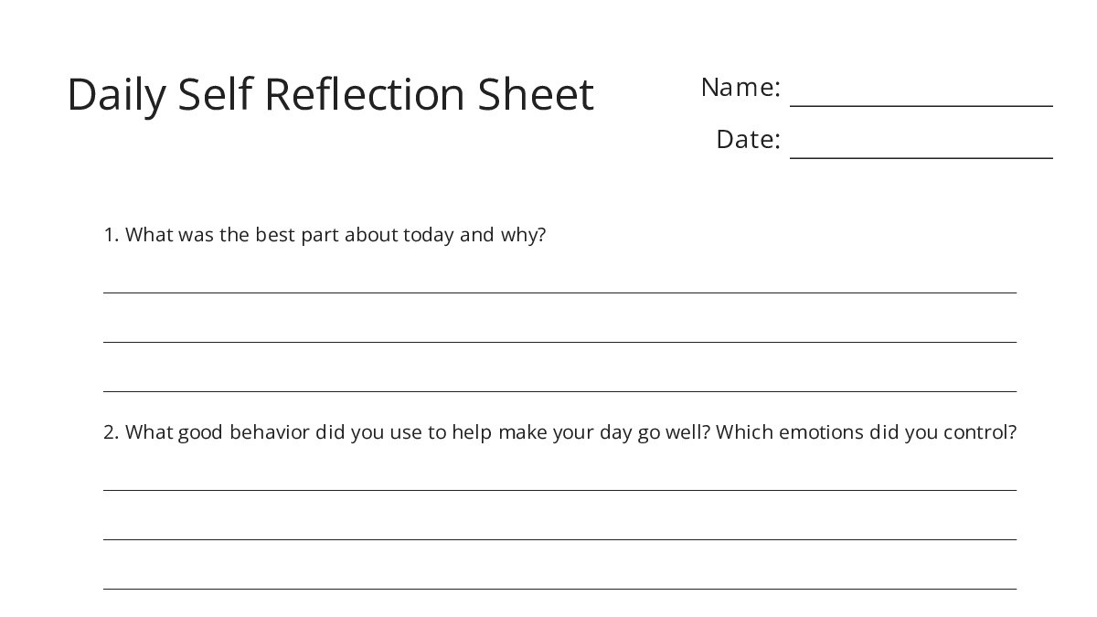 Daily Self Reflection Sheet - My Worksheet Maker: Create Your Own ...