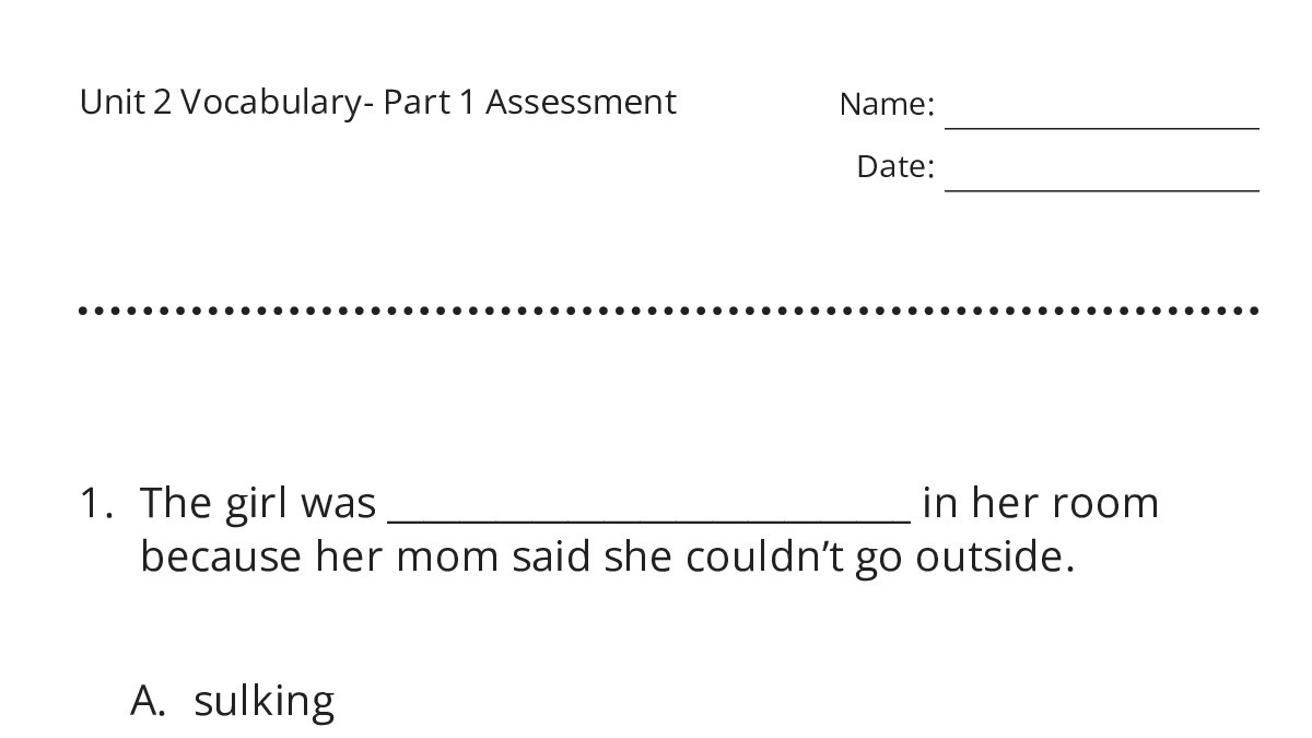 Unit 2 Vocabulary- Part 1 Assessment - My Worksheet Maker: Create Your ...