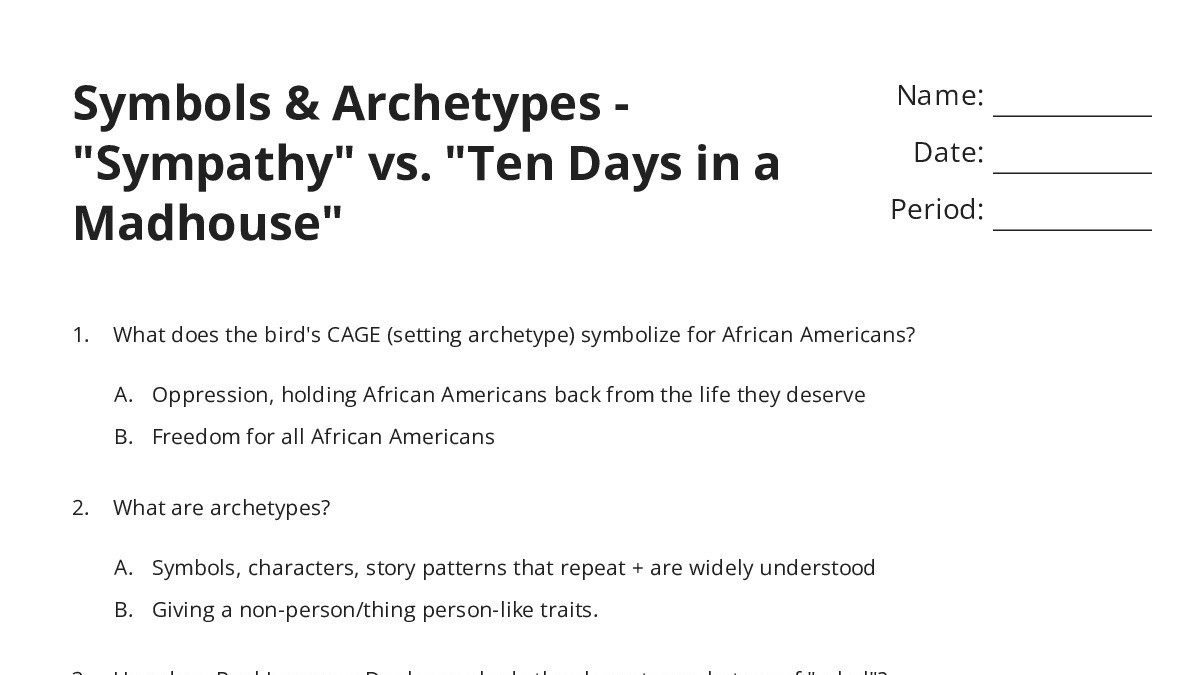 Symbols & Archetypes - "Sympathy" vs. "Ten Days in a Madhouse" - My ...