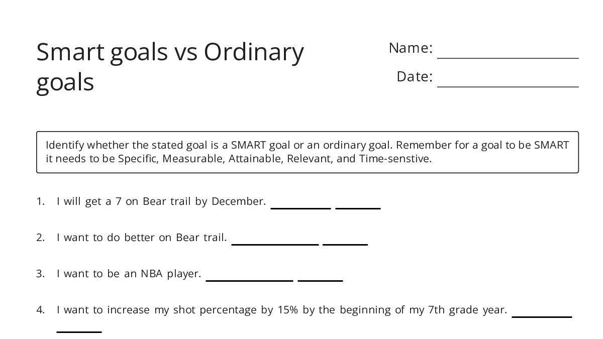 Smart goals vs Ordinary goals - My Worksheet Maker: Create Your Own ...