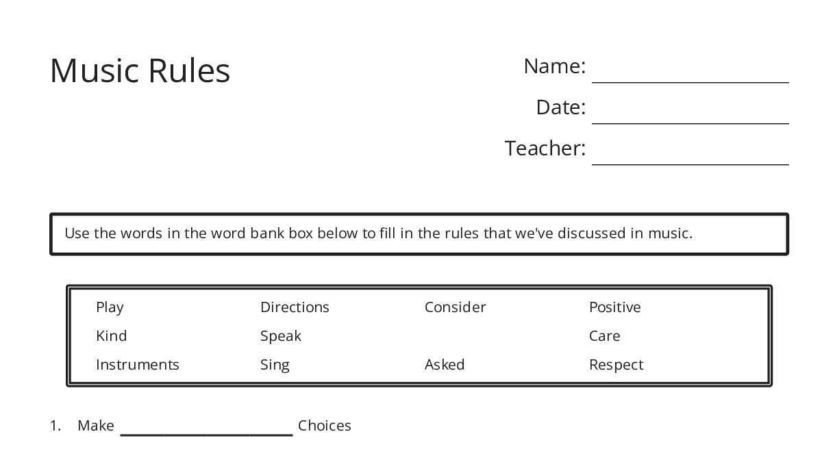 Music Rules - My Worksheet Maker: Create Your Own Worksheets