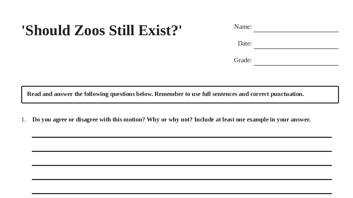 'Should Zoos Still Exist?'﻿﻿﻿﻿ - My Worksheet Maker: Create Your Own ...