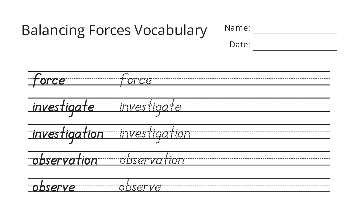 Balancing Forces Vocabulary - My Worksheet Maker: Create Your Own ...