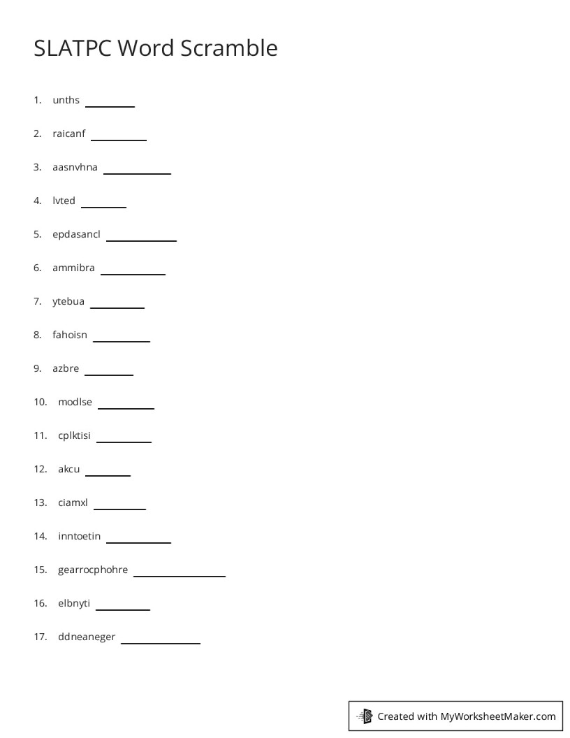 SLATPC Word Scramble - My Worksheet Maker: Create Your Own Worksheets