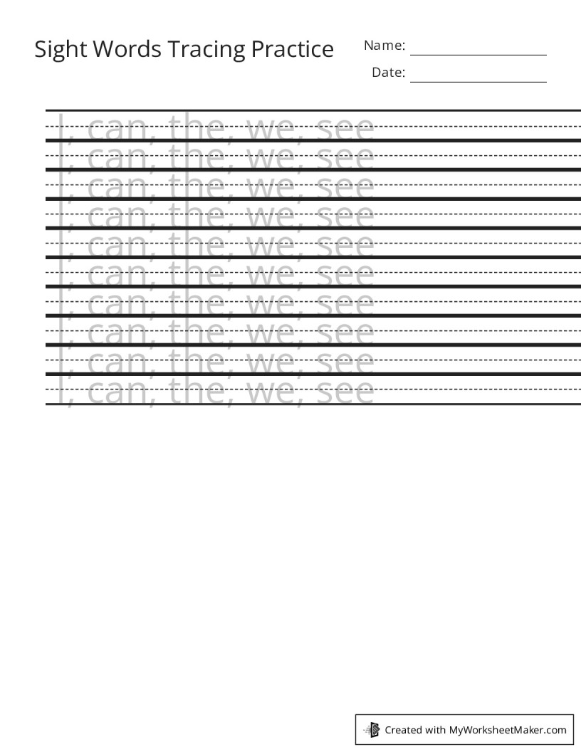 Sight Words Tracing Practice - My Worksheet Maker: Create Your Own ...