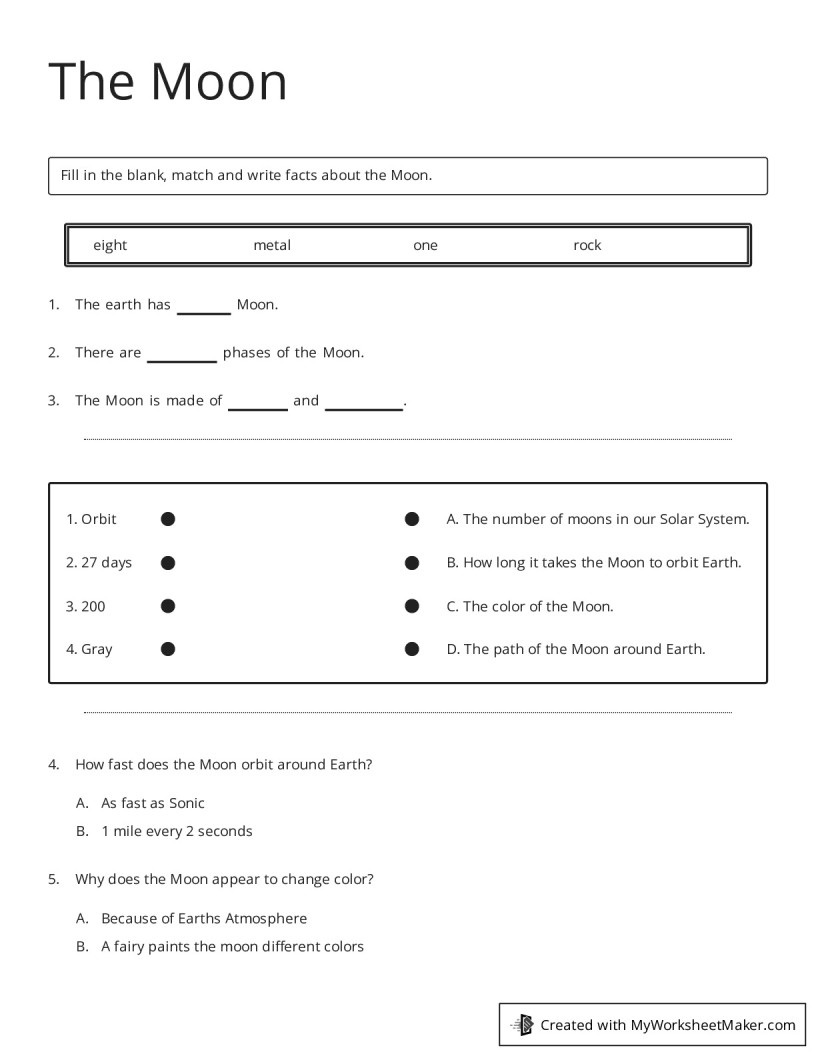The Moon - My Worksheet Maker: Create Your Own Worksheets