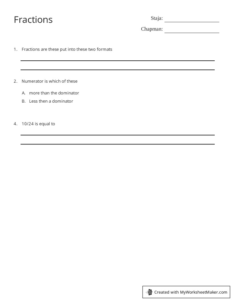 Fractions - My Worksheet Maker: Create Your Own Worksheets