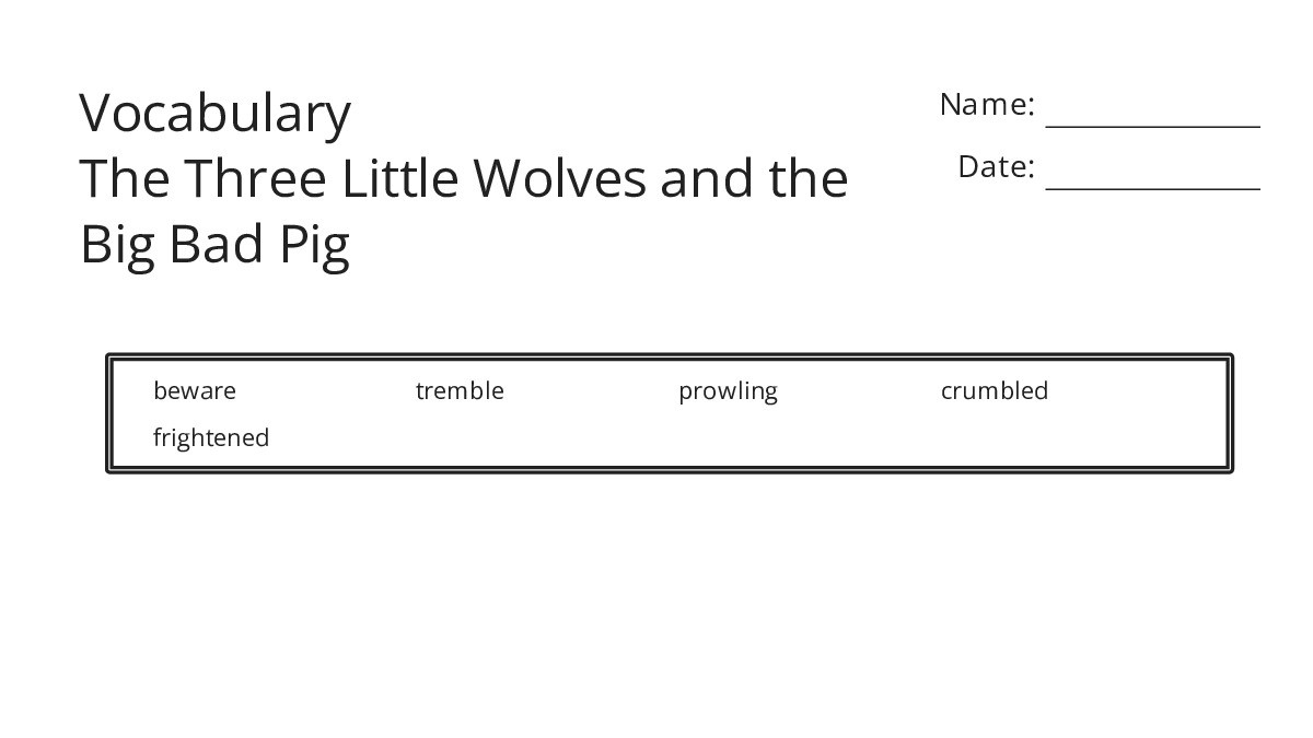 Vocabulary The Three Little Wolves and the Big Bad Pig - My Worksheet ...