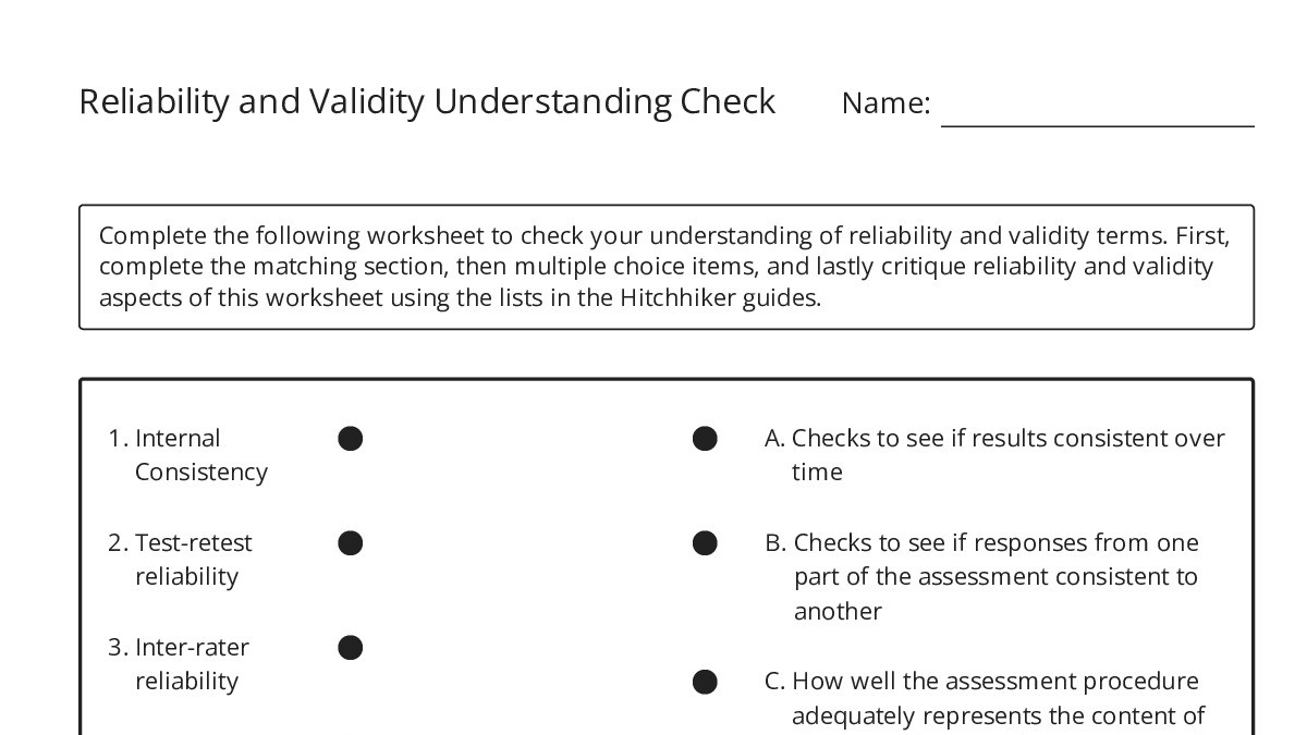 Reliability and Validity Understanding Check - My Worksheet Maker ...