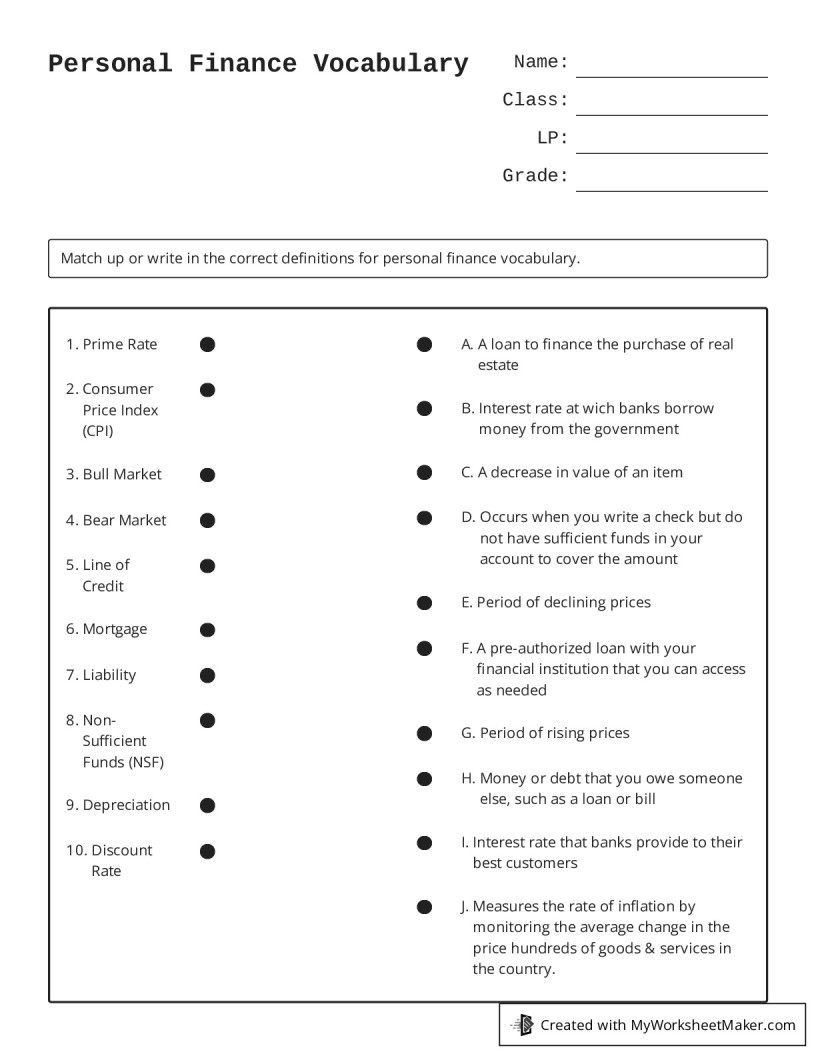 Personal Finance Vocabulary