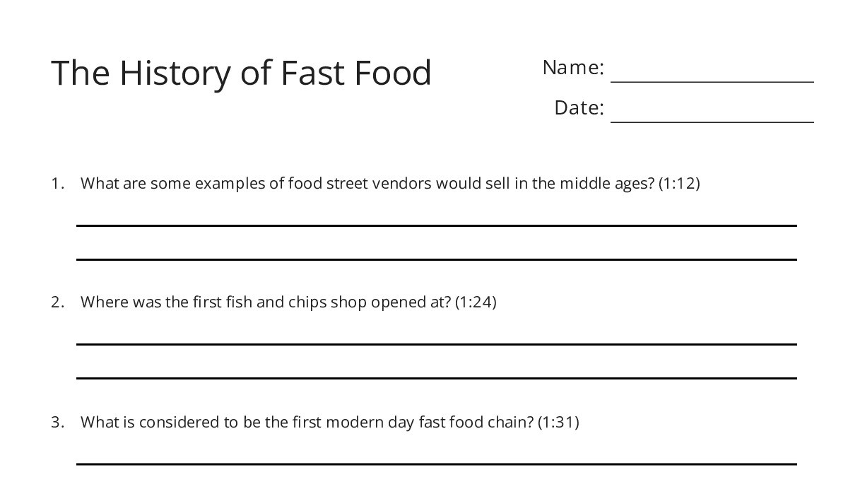 The History of Fast Food - My Worksheet Maker: Create Your Own Worksheets