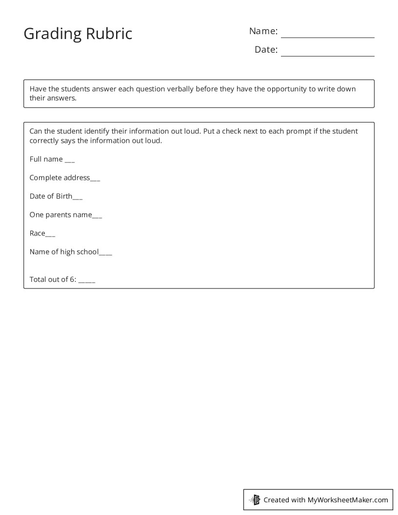 Grading Rubric - My Worksheet Maker: Create Your Own Worksheets