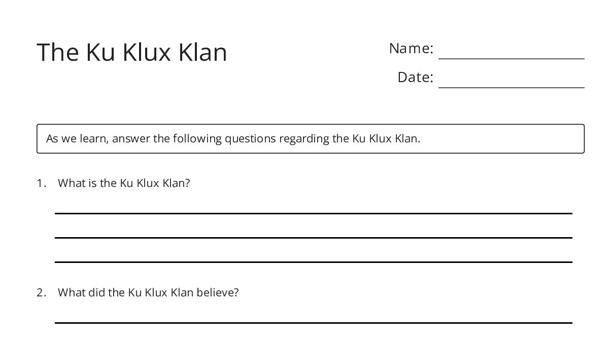 The Ku Klux Klan - My Worksheet Maker: Create Your Own Worksheets