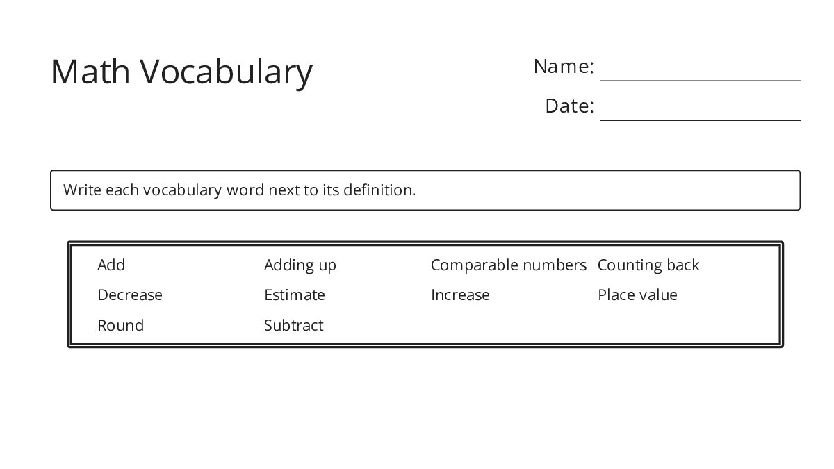Math Vocabulary - My Worksheet Maker: Create Your Own Worksheets
