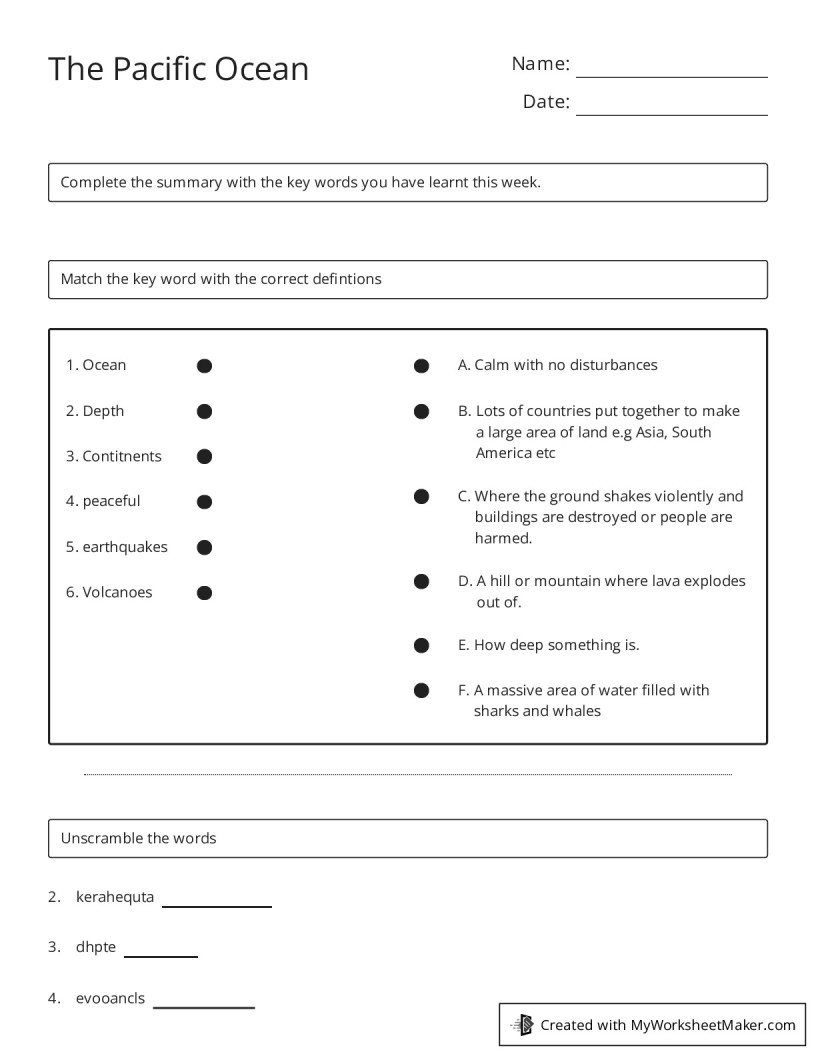 The Pacific Ocean - My Worksheet Maker: Create Your Own Worksheets