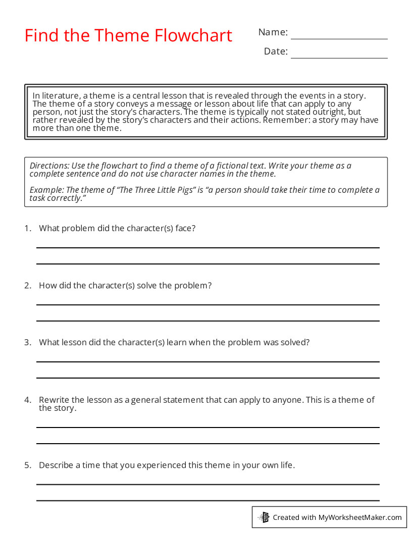 Find the Theme Flowchart - My Worksheet Maker: Create Your Own Worksheets