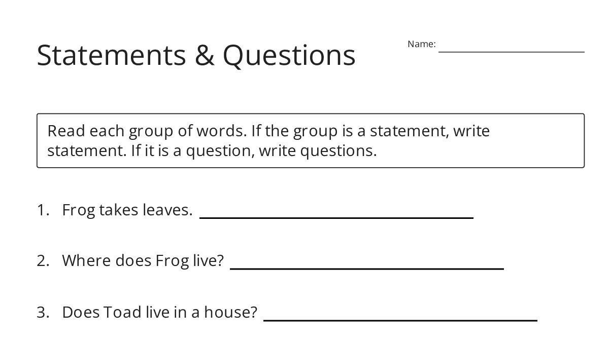 Statements & Questions - My Worksheet Maker: Create Your Own Worksheets
