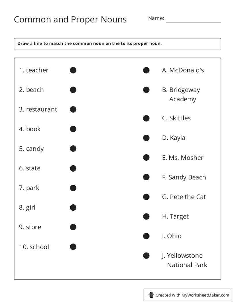 Common and Proper Nouns - My Worksheet Maker: Create Your Own Worksheets