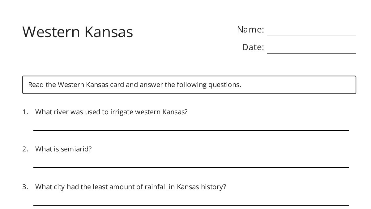 Western Kansas - My Worksheet Maker: Create Your Own Worksheets