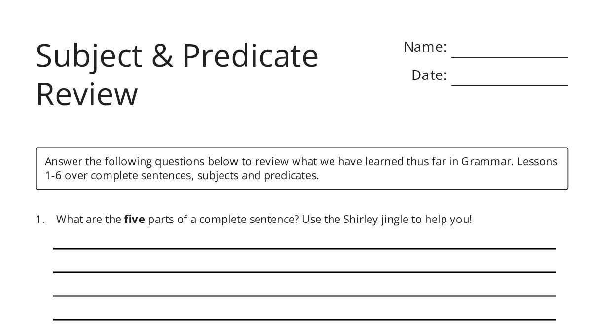 Subject & Predicate Review - My Worksheet Maker: Create Your Own Worksheets