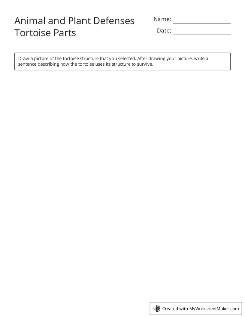 Animal and Plant DefensesTortoise Parts - My Worksheet Maker: Create ...