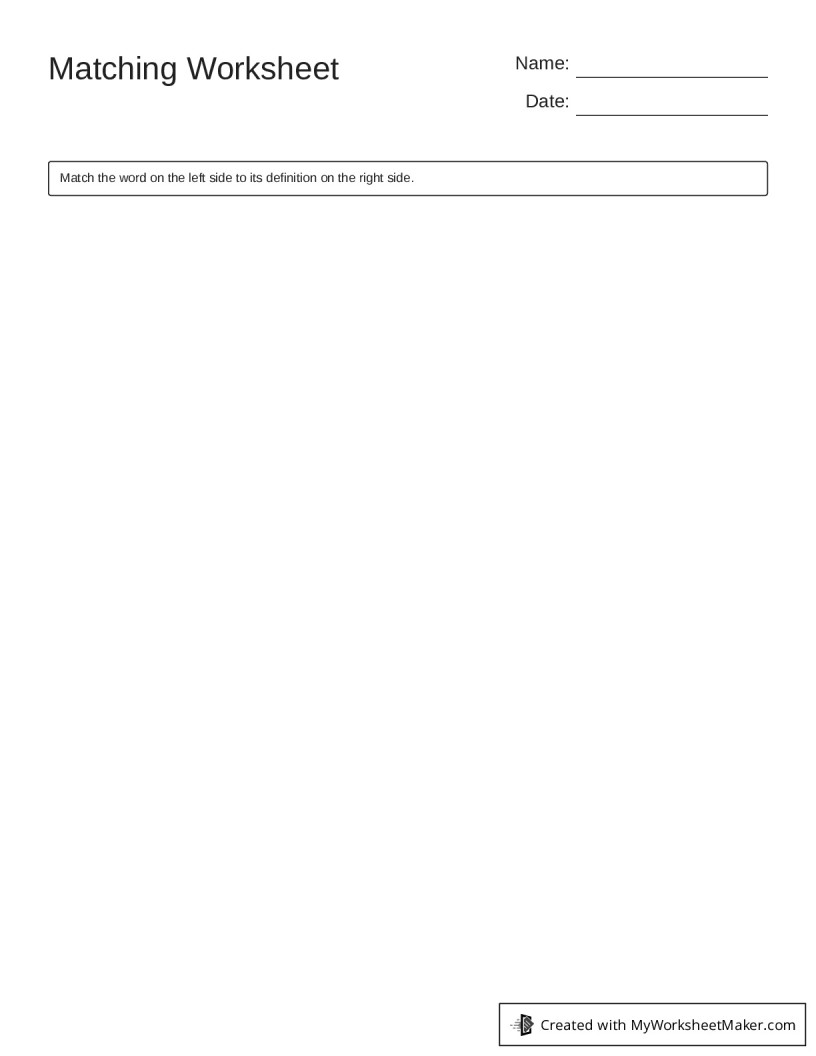 Matching Worksheet - My Worksheet Maker: Create Your Own Worksheets