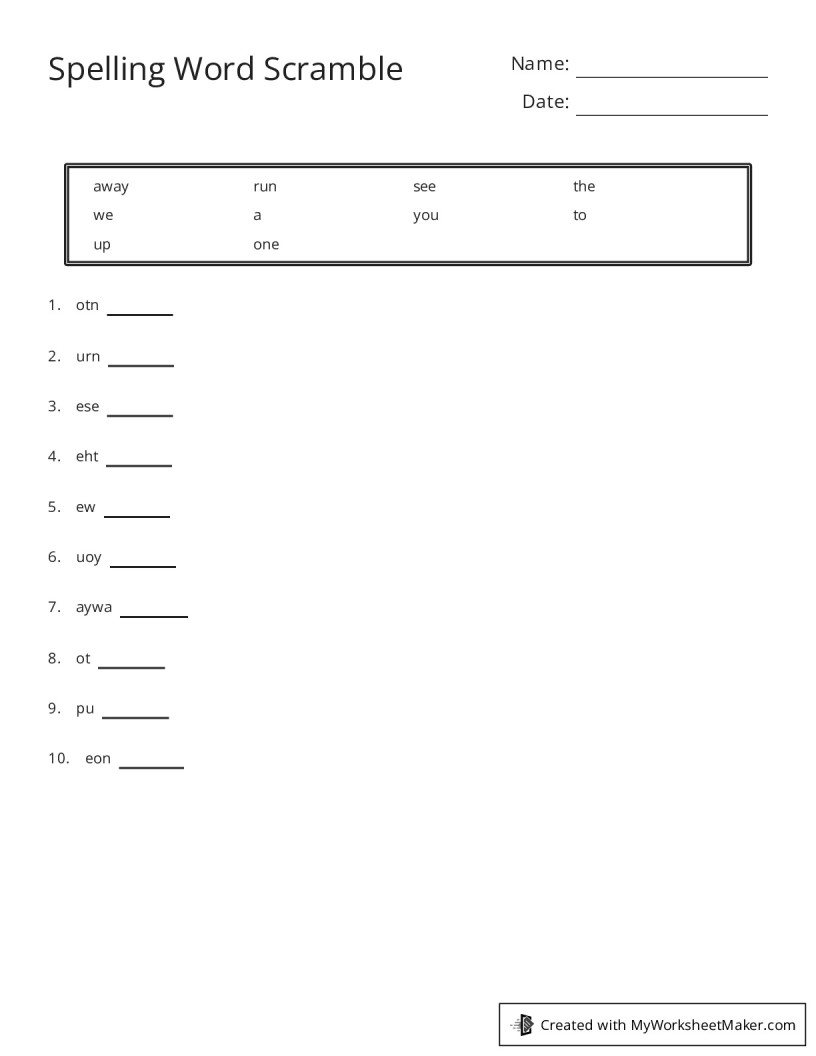 Spelling Word Scramble - My Worksheet Maker: Create Your Own Worksheets