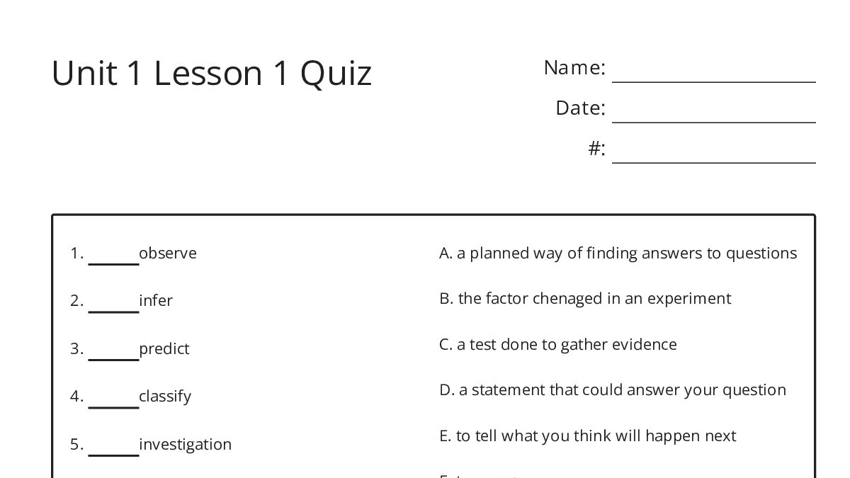 Unit 1 Lesson 1 Quiz - My Worksheet Maker: Create Your Own Worksheets