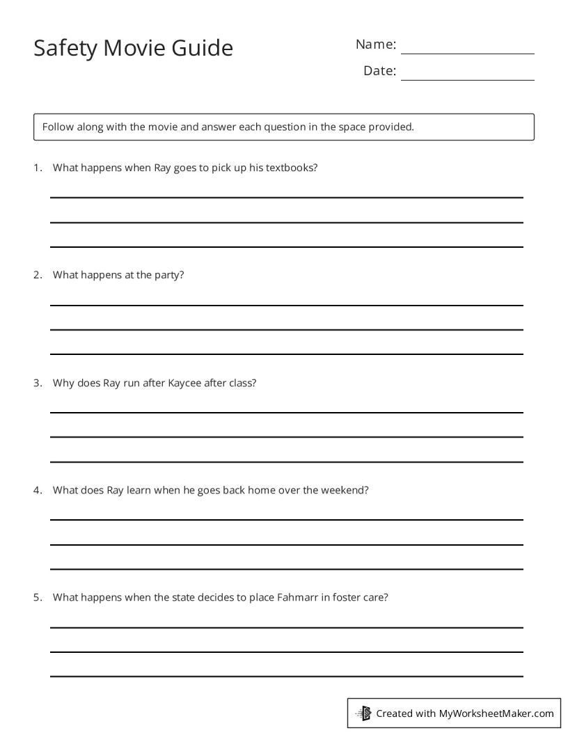 Safety Movie Guide - My Worksheet Maker: Create Your Own Worksheets