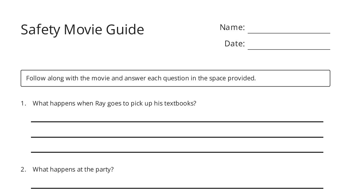 Safety Movie Guide - My Worksheet Maker: Create Your Own Worksheets