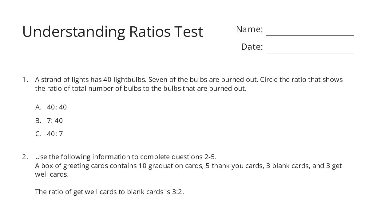 Understanding Ratios Test - My Worksheet Maker: Create Your Own Worksheets