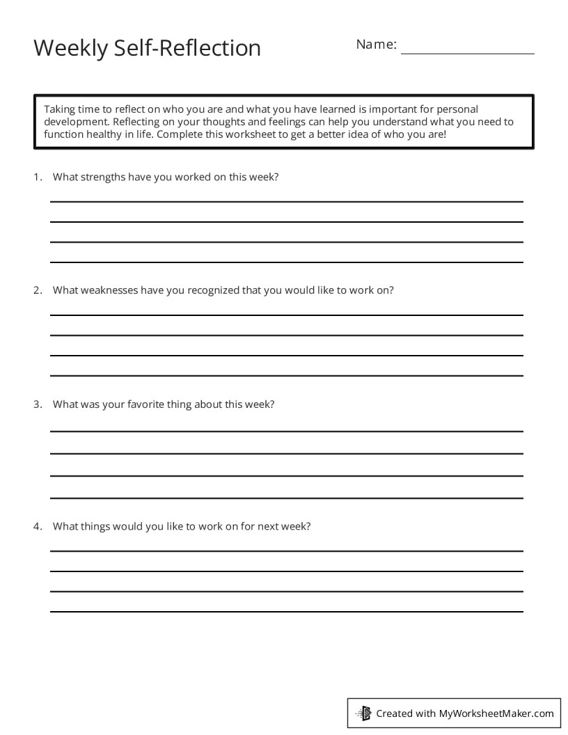 Weekly Self-Reflection - My Worksheet Maker: Create Your Own Worksheets