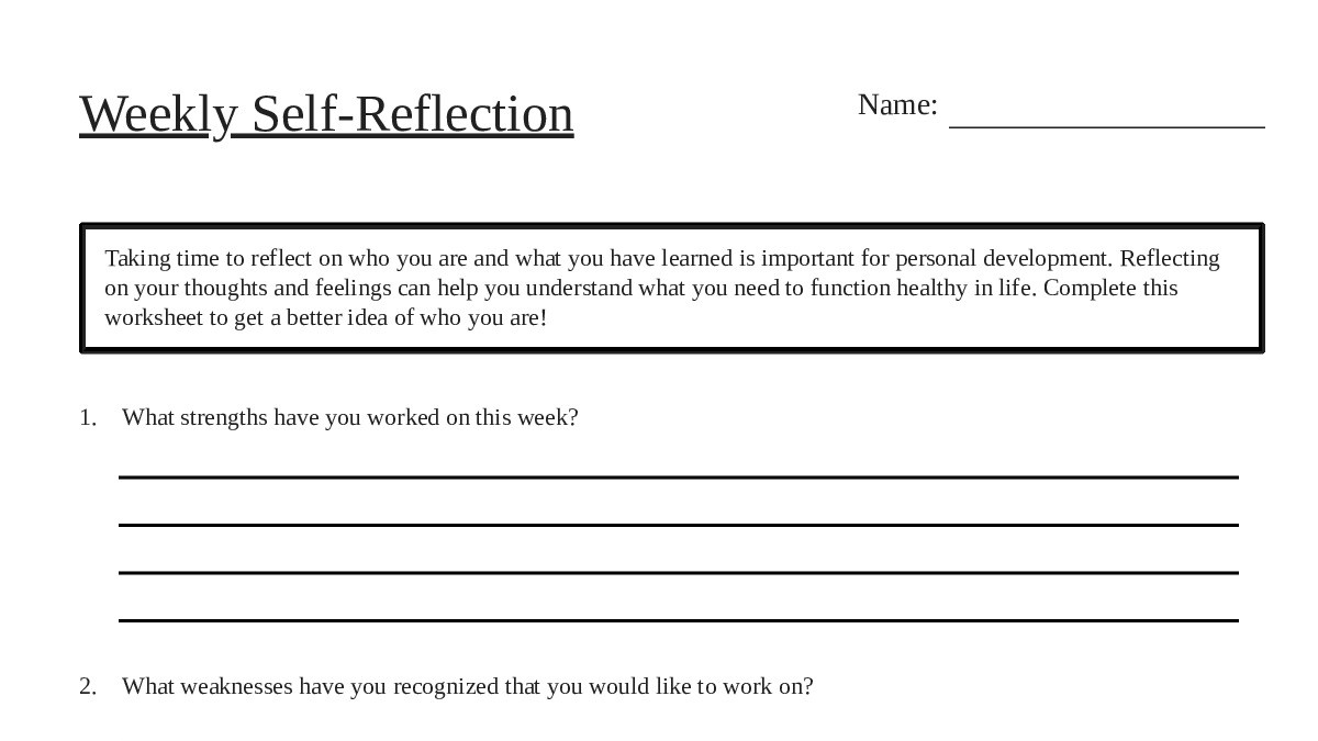 Weekly Self-Reflection - My Worksheet Maker: Create Your Own Worksheets
