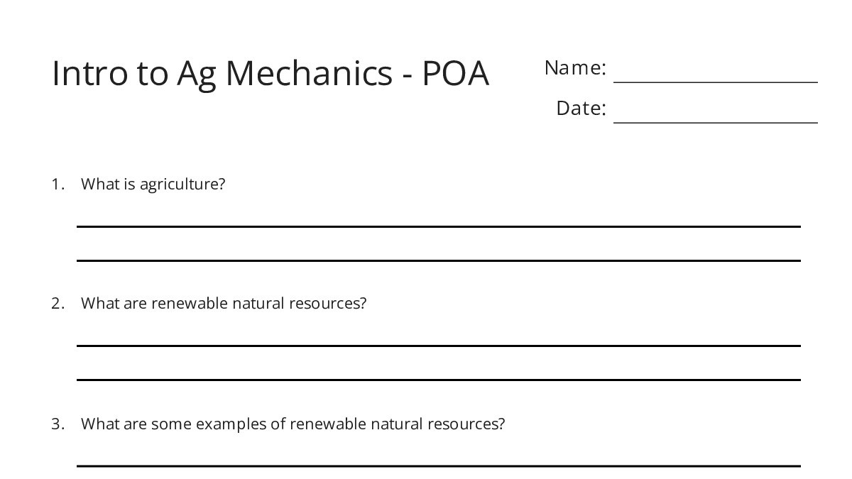 Intro to Ag Mechanics - POA - My Worksheet Maker: Create Your Own ...