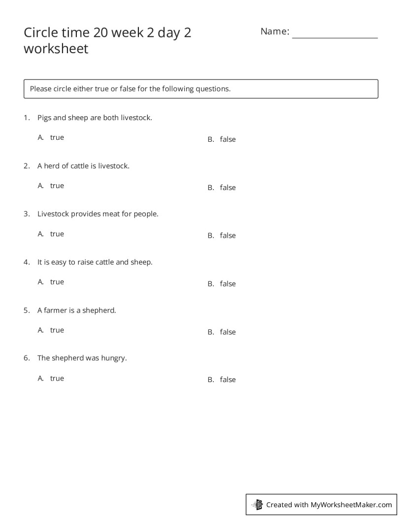 Circle time 20 week 2 day 2 worksheet - My Worksheet Maker: Create Your Own Worksheets
