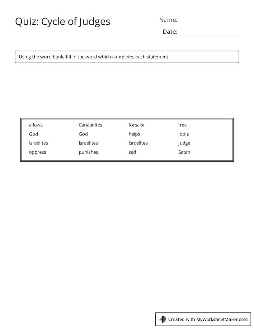 Quiz: Cycle of Judges - My Worksheet Maker: Create Your Own Worksheets