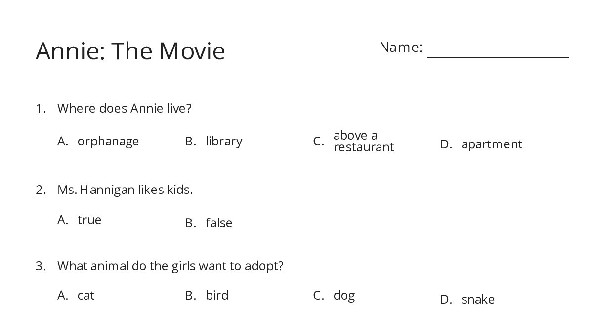 Annie: The Movie - My Worksheet Maker: Create Your Own Worksheets