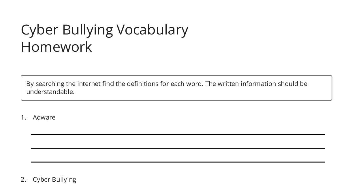 Cyber Bullying Vocabulary Homework - My Worksheet Maker: Create Your ...