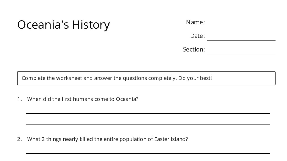 Oceania's History - My Worksheet Maker: Create Your Own Worksheets