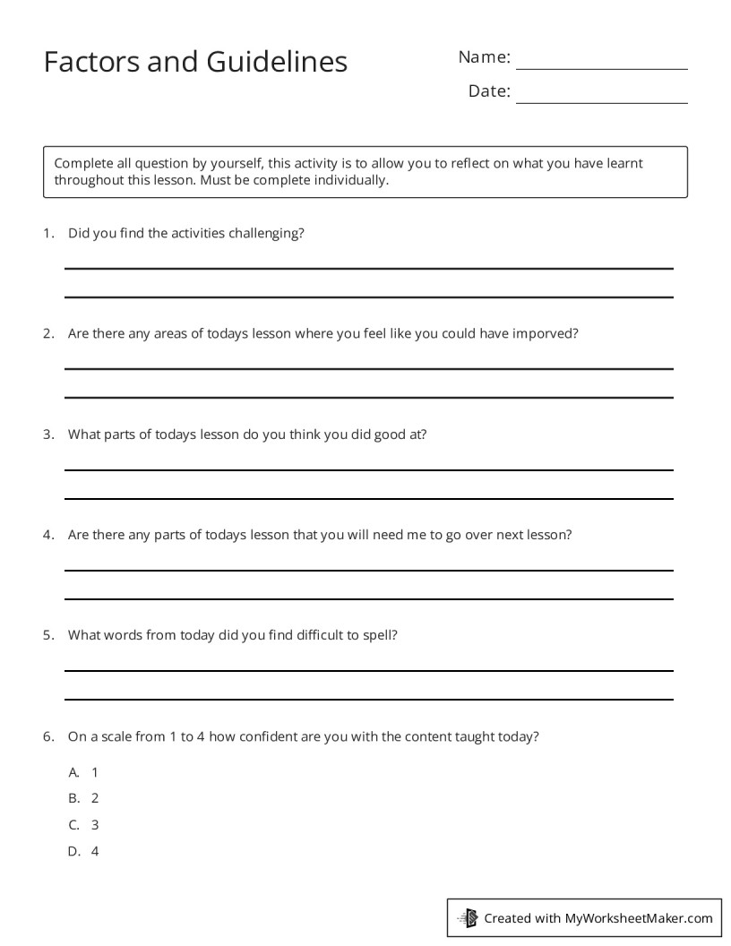 Factors and Guidelines - My Worksheet Maker: Create Your Own Worksheets