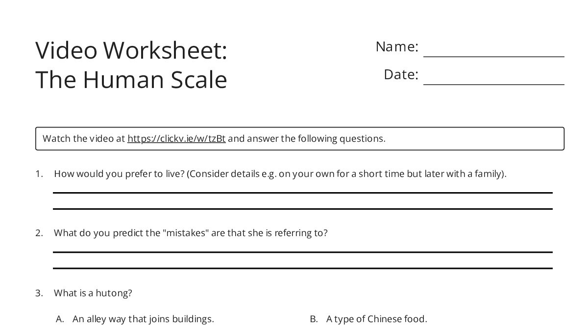 Video Worksheet: The Human Scale - My Worksheet Maker: Create Your Own ...