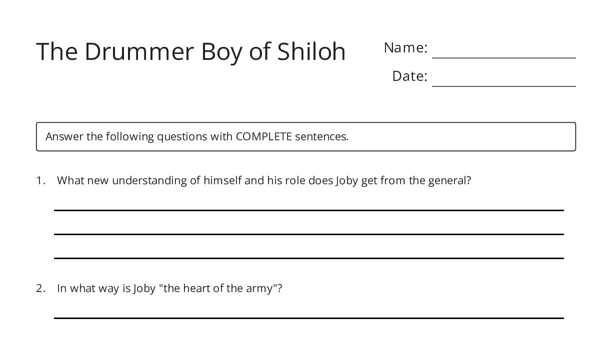 The Drummer Boy of Shiloh - My Worksheet Maker: Create Your Own Worksheets