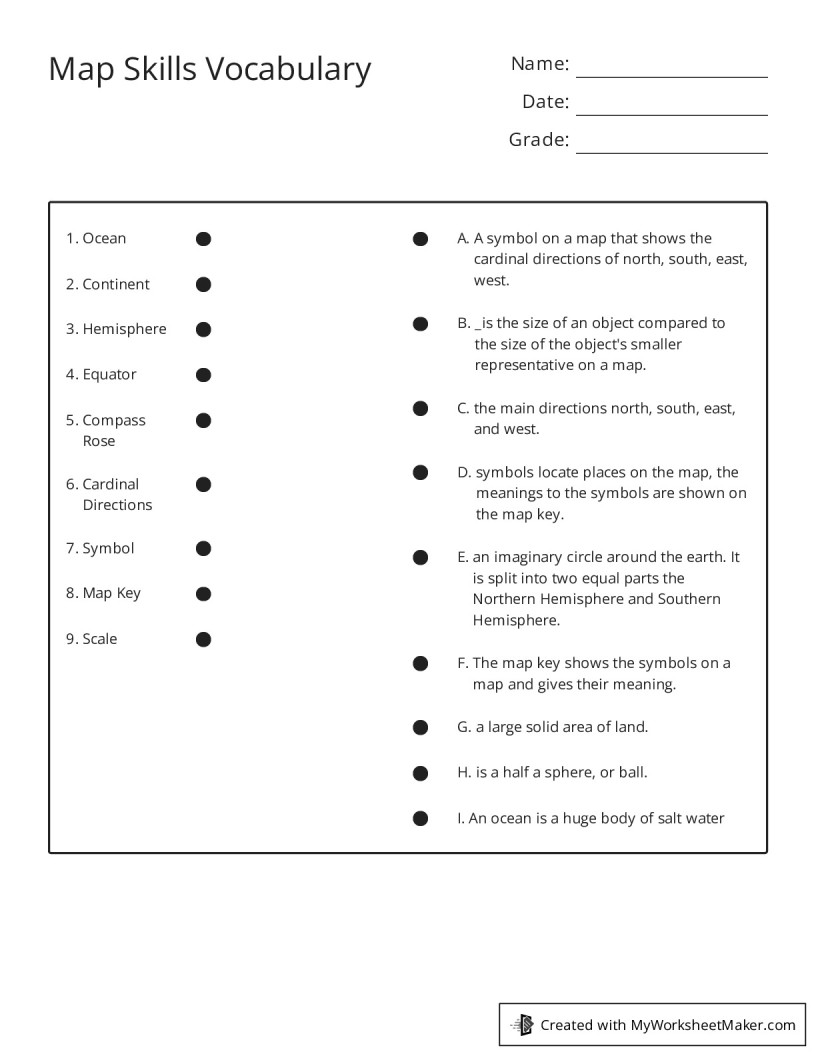 Map Skills Vocabulary - My Worksheet Maker: Create Your Own Worksheets